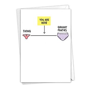 NobleWorks - 1 Funny Women's Birthday Card with Envelope - Cartoon Humor, Stationery Bday Celebration Card for Wife, Women - Midlife Underwear C3338BDG