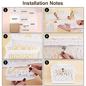 OurWarm Wedding Card Box PVC Hollow Wedding Envelope Box with Lock and Card Sign, Upgraded Security Money Box Gift Card Box for Wedding Reception Birthday Baby Shower Graduation Party Supplies