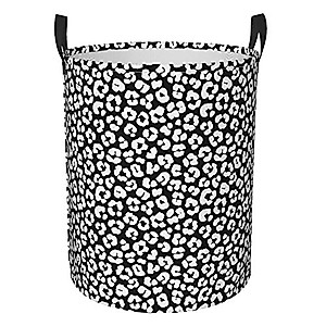 FeHuew Black Leopard Print Collapsible Laundry Basket with Handle Waterproof Fabric Hamper Laundry Storage Baskets Organizer Large Bins for Dirty Clothes,toys,Bathroom