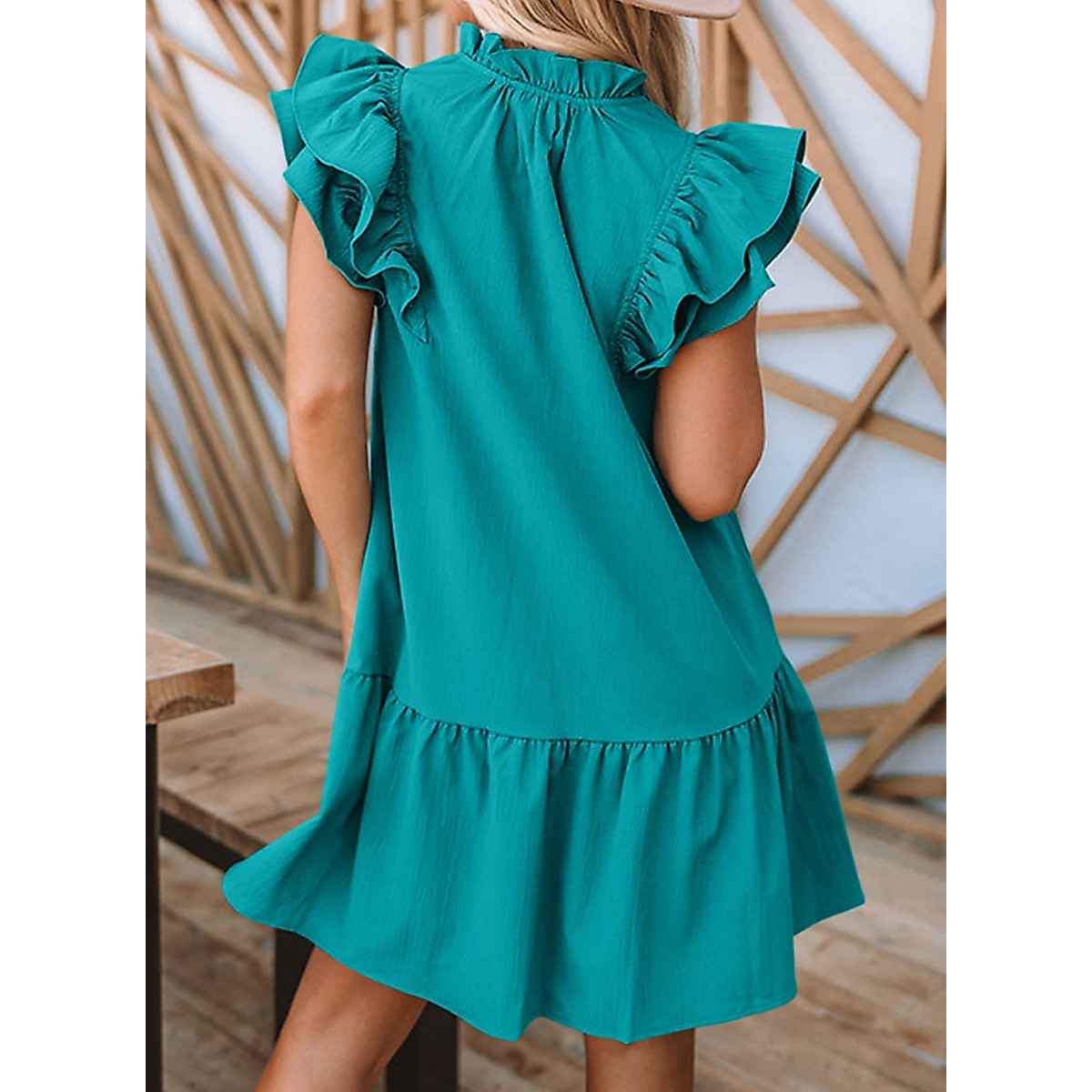 Dokotoo Summer Dresses for Women Sun Dresses 2025 Elegant V Neck Drawstring Ruffle Solid Pockets Cap Short Sleeve Casual Dresses for Women Green X-Large