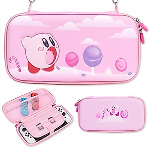 BelugaDesign Pink Puff Ball Case | Cute Kawaii Anime Smash Pink Carry Travel | Shoulder Wrist Straps Accessory Set Stores 9 Game Cards | Compatible with Nintendo Switch Standard Lite OLED (Case Only)
