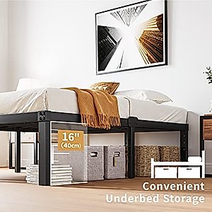 Gdduck 18 Inch Queen Size Bed Frame Platform Metal Bed Frame with Storage，Sturdy Steel Frame No Box Spring Needed,Black Frame Heavy Duty Noise-Free,Easy Assembly，Support up to 3500lbs