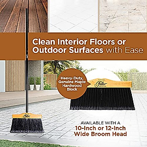 Fuller Brush Wooden House Broom - Heavy-Duty Wide Wood Sweeper Head with Long Bristles for Sweeping Indoor-Outdoor and 2-Pc Black Steel Handle - Available in 2 Sizes Perfect for Household & Yard Use