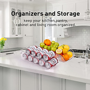 Joyswaet Refrigerator Organizer Bins Soda Can 0rganizer for Refrigerator Clear Refrigerator Organizer Bins Drink Holder Storage & Dispenser Bin for Pantry Fridge Freezer Cabinets Cupboard Kitchen