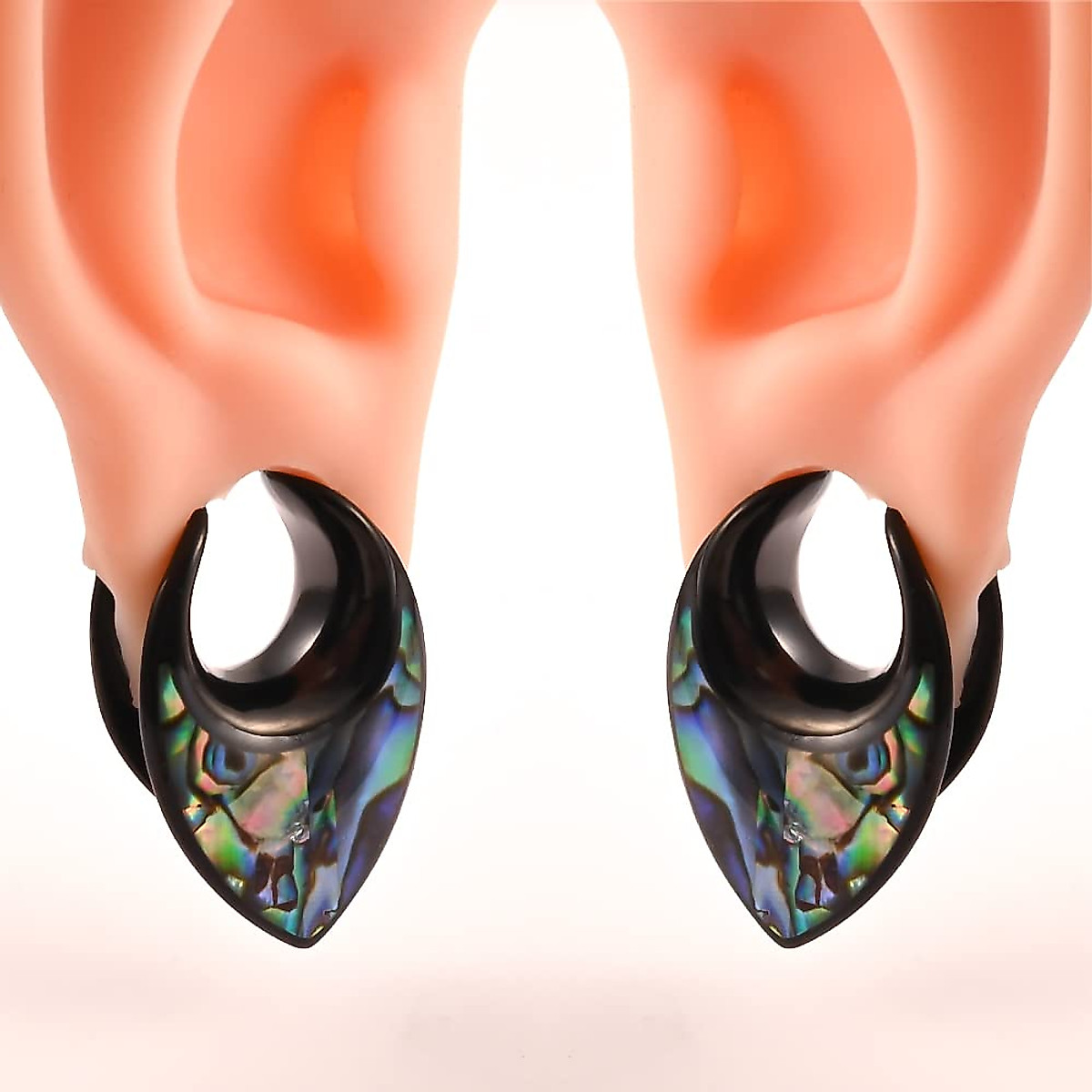 DOEARKO 2PCS Ear Gauges Fashion Conch Shell Saddle Ear Plugs Body Piercing Tunnels 316 Stainless Steel Hypoallergenic Earrings Plugs for Ears Expander Body Jewelry (25mm(1"), Black-Colorful)