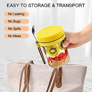 4 Pack Reusable Overnight Oats Jars with Lids and Spoons, 16 oz Airtight Overnight Oats Container, Mason Jars for Overnight Oats, Glass Mason Jars for Salads Yogurt Cereal Milk, On The Go Container