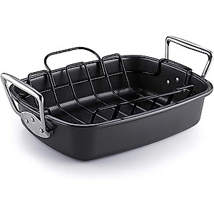 Cook N Home Nonstick Roasting Pan Bakeware Roaster with Rack, 17x13-inches, Black