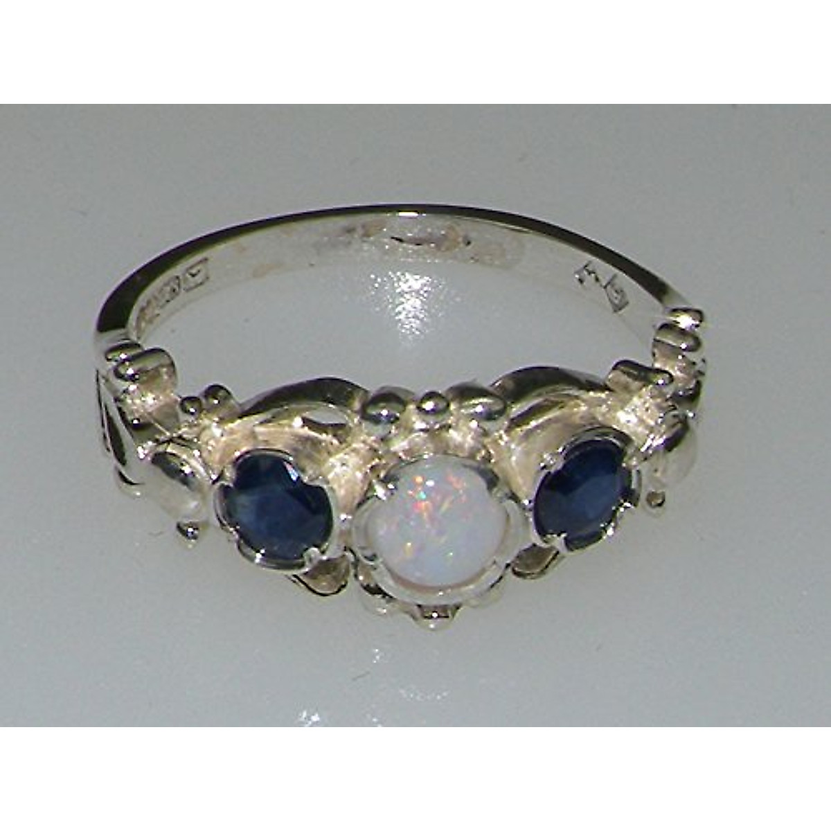 925 Sterling Silver Natural Opal and Sapphire Womens Anniversary Ring - Size 4.25