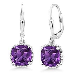Gem Stone King 925 Sterling Silver 8MM Cushion Gemstone Birthstone Leverback Drop Dangle Earrings for Women