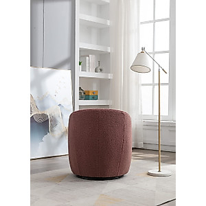 INMOZATA Swivel Barrel Chair, Teddy Fabric Swivel Accent Armchair Barrel Chair with Metal Base, Upholstered Comfy 360°Round Single Reading Chair for Living Room Bedroom,Red