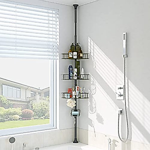 Shower Caddy Tension Pole - Stainless Steel Corner Shower Caddy Tension Pole - 4 Tier Adjustable Shelves Shower Organizer Tension Pole for Bathroom Bathtub Shampoo Soap Plants, 54 to 120 Inch