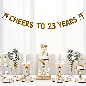 Betteryanzi Gold Cheers to 24 Years Banner,Pre-strung,24th Birthday / Wedding Anniversary Party Decorations Supplies,Gold Glitter Paper Garlands Backdrops,Letters Gold CHEERS TO 24 YEARS