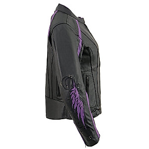 Milwaukee Leather ML1952 Women's Black and Purple Embroidered and Stud Design Scooter Jacket - Large