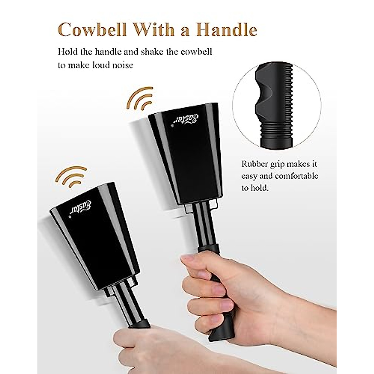 Eastar Cow Bell with Handle, 2 Pack Cowbells for Sporting Events, 10 Inch Cowbells Noise Makers Cheering Bell for Football Games, Stadiums, Halloween Gifts, Black