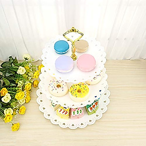 3-Tier White Gold Plastic Dessert Stand Pastry Stand Cake Stand Cupcake Stand Holder Serving Platter for Party Wedding Home Decor-Large-Set of 2
