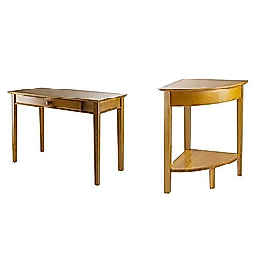 Winsome Wood Studio Home Office, Honey & Wood Corner Desk with Shelf, Honey