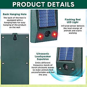 Qualirey 4 Pcs Solar Ultrasonic Animal Repeller Outdoor Mouse Repellent Devices with Strobe Flashing Light Waterproof Solar Animal Repeller for Wolves, Dog, Deer, Yard Garden