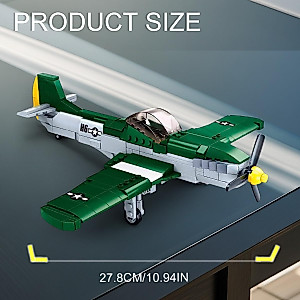 DAHONPA P51D Fighter Military Army Airplane Building Bricks Set with 1 Figure, 323 Pieces Air-Force Build Blocks Toy, Gift for Kid and Adult.