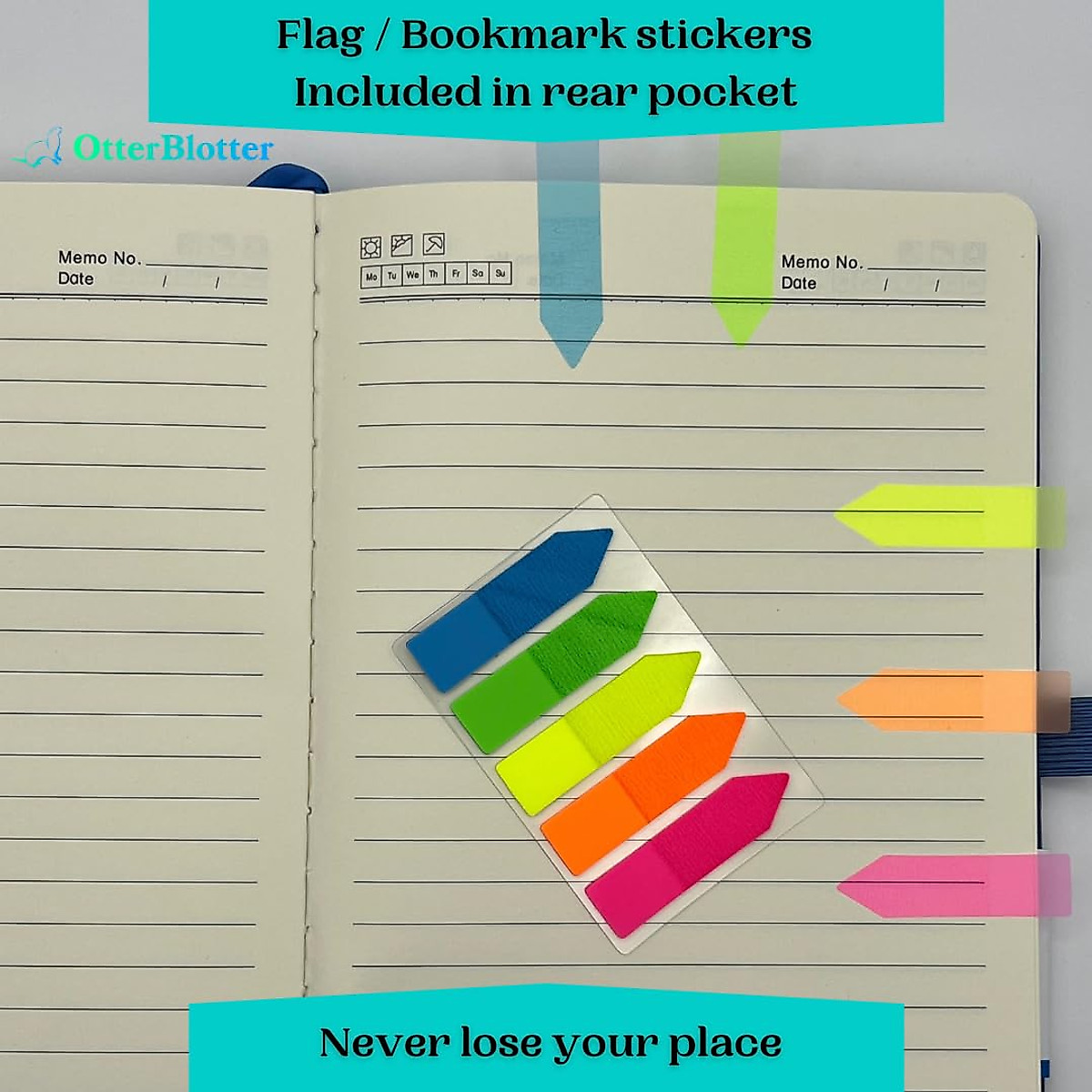 OtterBlotter Hardcover Lined Journal Notebook, Medium A5 5.7” x 8.4”, Work Note Book with Index Stickers, 100gsm Thick Paper, Pen Loop, Vegan Leather Journal for Men, Women, Notebooks for Work