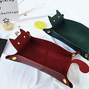 Guoshang Portable Cat Shape Leather Storage Tray Key Desktop Jewelry Box,Red Wine