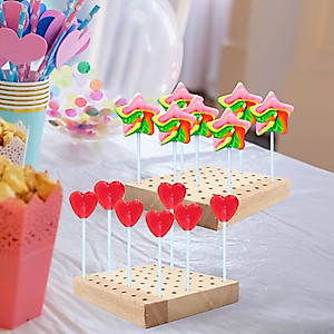 Qfeley 2 Pack Wooden Cake Pop Stand Display 56 Holes Wood Lollipop Holder Stand Decorative Candy or Sucker Stand for Dessert Table of Wedding,Birthday Party,Baby Showers,Fit 4mm Lollipop Sticks