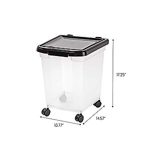 IRIS USA WeatherPro Airtight Dog Food Storage Container, Up to 25 lbs, Removable Wheels, for Dog Cat Bird and Other Pet Food Storage Bin, Keep Fresh, Translucent Body, Clear/Black