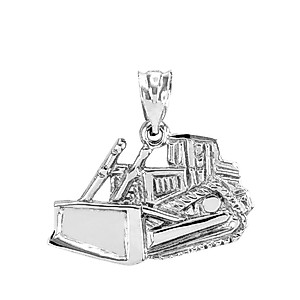 Solid 925 Sterling Silver Bulldozer Charm Pendant