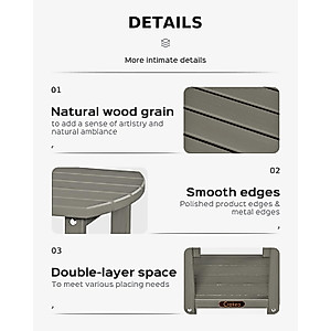 Ciokea Adirondack Outdoor Side Table, 2-Tier Sturdy Patio End Table Weather Resistant, Morden Side Table for Patio, Pool, Porch, Grey