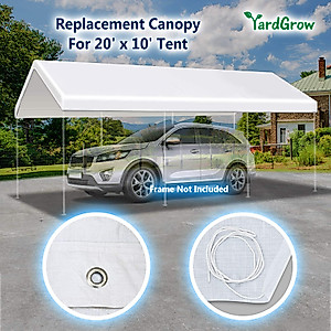 YardGrow 10'x20' Carport Replacement Canopy Cover for Tent Top Garage Shelter Cover with Ball Bungees (Only Cover, Frame is not Included)