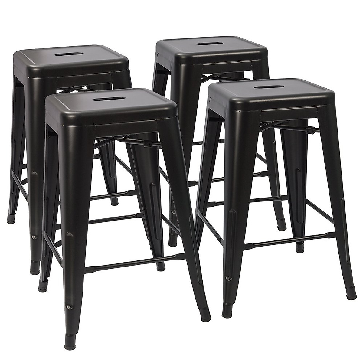 Devoko Metal Bar Stools 24" Indoor Outdoor Stackable Barstools Modern Style Industrial Vintage Counter Bar Stools Set of 4 (24 inch, Black)