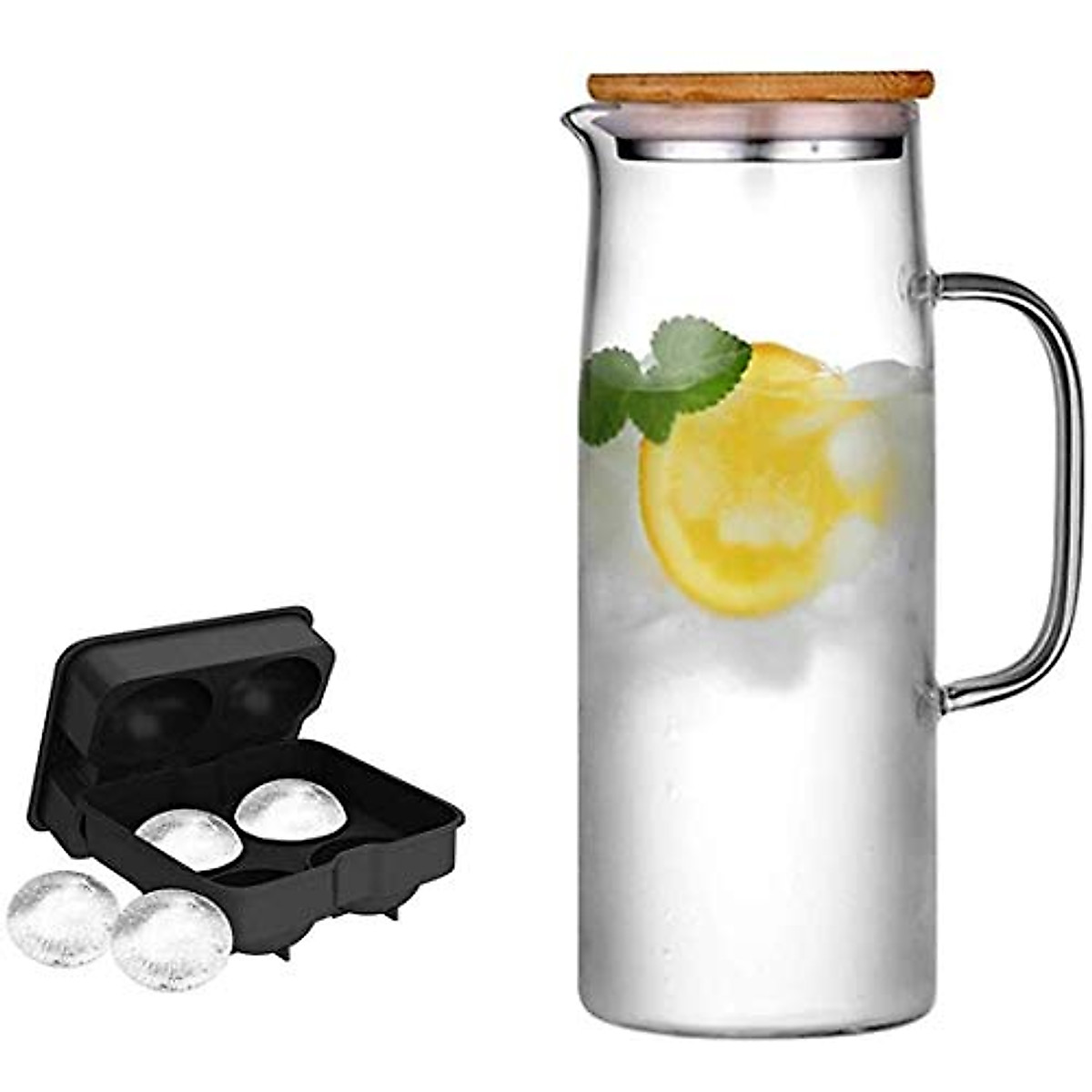 Glass Pitcher with Bamboo Lid - High Heat Resistance Stovetop Safe Pitcher for Hot/Cold Water & Iced Tea (1200ML 42oz)