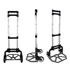 F2C Portable Folding Hand Truck Aluminium Luggage Trolley Cart and Dolly 175 lbs Capacity with Black Bungee Cord, Telescoping Handle, PVC Wheels with Double Bearings for Travel Office Auto Moving
