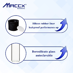 Maccx Glass Test Tubes with Bakelite Screw Cap, Vol.10ml/Dia.16x100mm, Pack of 40, 3.3 Borosilicate Glass, TTG010-040