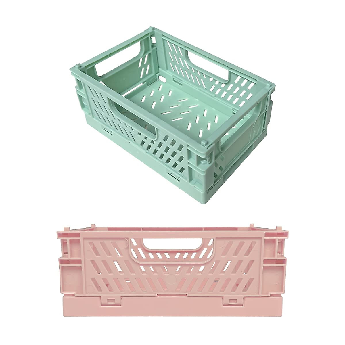 KVZVK 2-Pack Mini Plastic Folding Baskets,Plastic Storage Crate for Office Desk Organizing,Plastic Storage Baskets for Home Kitchen Office Classroom and Bathroom Storage