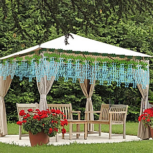 WONICE Artificial Flowers Hanging Flowers, Fake Wisteria Flower Garland Silk Vines Rattan String Decor for Home Wedding Arch Wall Garden Greenery Bedroom Outdoor Office Party Decoration (48 Pack)