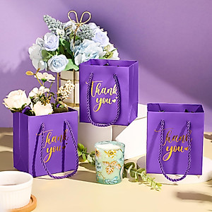 Honoson 60 Pcs Mini Gift Bag with Handle 4 x 2.75 x 4.5'' Small Thank You Paper Bag Foil Gift Bag Wedding Wrap Bag Birthday Party Favor Bag(Purple)