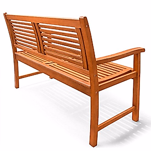 cucunu Outdoor Patio Bench Eucalyptus Wood with Sturdy Armrests and Back for Garden Front Porch 350 Lbs Weight Capacity 2-Seater Outdoor Furniture Park Benches Small Wooden Chair Natural Oiled