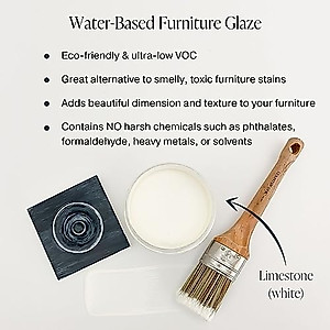 Furniture Glaze - Antique Patina Special Effects Glaze for Chalk Style Furniture Paint, Eco-Friendly Wood Stain, 6 Color Choices - Limestone [White] - Pint (16 oz)