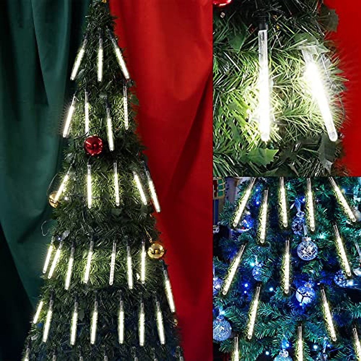 Dazzle Bright White Christmas Tree Lights, 360 LED 4 Inch 18 Tubes Waterproof Meteor Shower Rain Lights, Christmas Decorations for Outdoor Indoor Xmas Tree Bushes Yard Party Wedding Decor