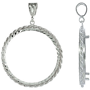 Sterling Silver 2 oz Pancho Villa Rope Bezel 47 mm Coins Prong Back Diamond Cut Coin NOT Included