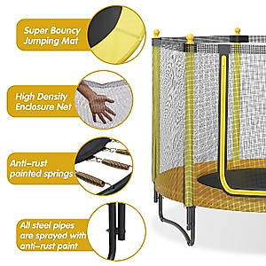 Kids Trampoline with Safety Enclosure Net, 5FT Toddler Indoor & Outdoor Trampoline/w Basketball Hoop for Boys and Girls Age 1-8