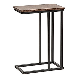 IRIS USA SDT Metal Side, Wood Accent Sofa End Table Computer Desk Coffee Snack, Night Stand, C-Shape Basic