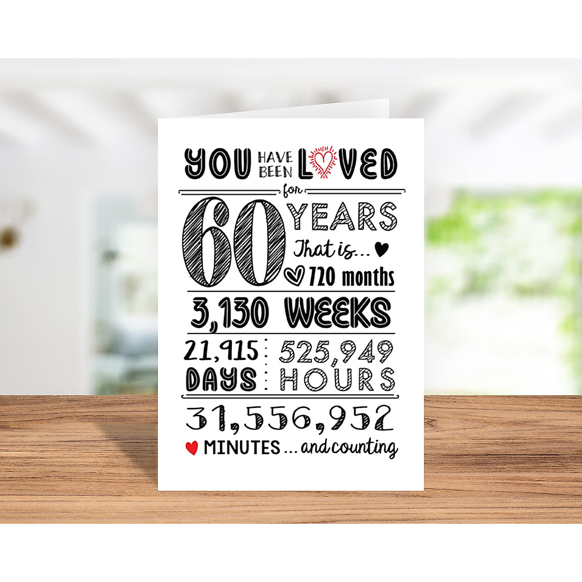 Katie Doodle 60th Birthday Card - Super Cute 60th Birthday Gifts for Women, 60th Birthday Decorations Women, 60th Birthday Decorations for Men, Table Decor - Includes 60 Years Loved Card & Envelope