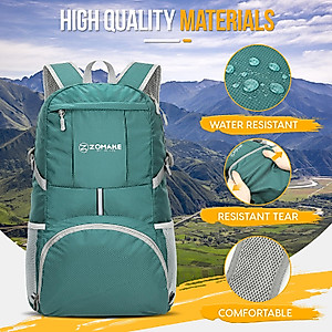 ZOMAKE Lightweight Packable Backpack 35L - Light Foldable Backpacks Water Resistant Collapsible Hiking Backpack - Compact Folding Day Pack for Travel Camping(Dark Green)
