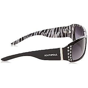 SOUTHPOLE Women's 1067SP Bedazzled Wrap UV400 Protective Rectangular Sunglasses. Cool Gifts for Her, 62 mm, Black Zebra