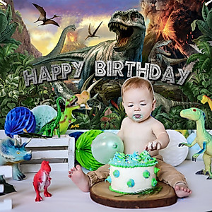 Avezano Dinosaur Jurassic Dino Theme Banner - Happy Birthday Boys Party Decorations - 70.8 x 43.3 Inch Photo Backdrop