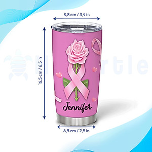 Hyturtle Personalized Breast Cancer Awareness Tumbler Gifts for Women - Birthday Christmas Gifts For Breast Cancer Survivors Warriors - Custom Name 20oz Insulated Stainless Steel Travel Tumbler