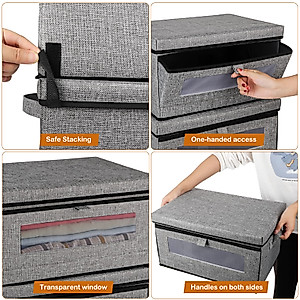 Stackable Storage Bins, 3 Storage Drawers, Drawer Dresser with Front Windows and Carrying Handles, 3 Drawer Organizer with Lid can be Used Independently, for Nursery, Office, Living Room