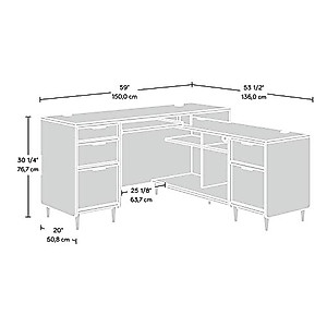 Sauder Clifford Place L-Desk, L: 59.06" x W: 53.54" x H: 30.2", Grand Walnut finish