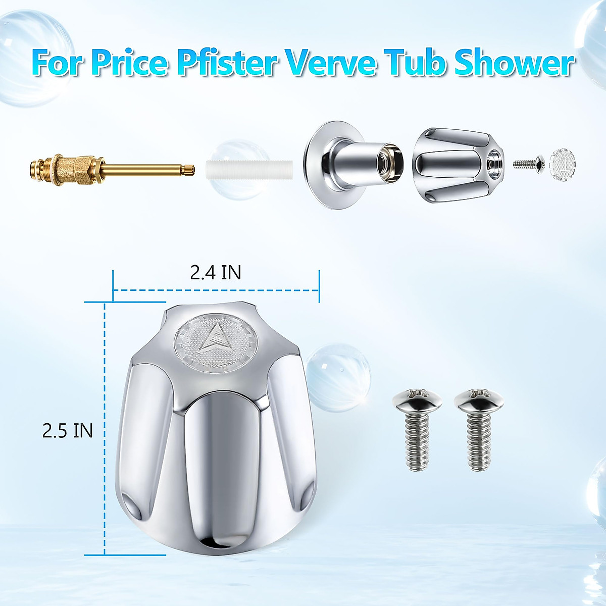Enhon Faucet Handles, 2 Piece Hot and Cold Faucet Knobs Compatible with Price Pfister Verve Tub Shower, Include 2 Faucet Handles and 2 Screws for Remodeling Trim (Chrome)